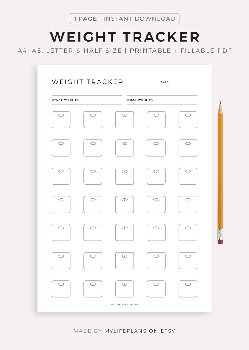 Weight Tracker Printable Weight Loss Planner Weight Goal - Etsy