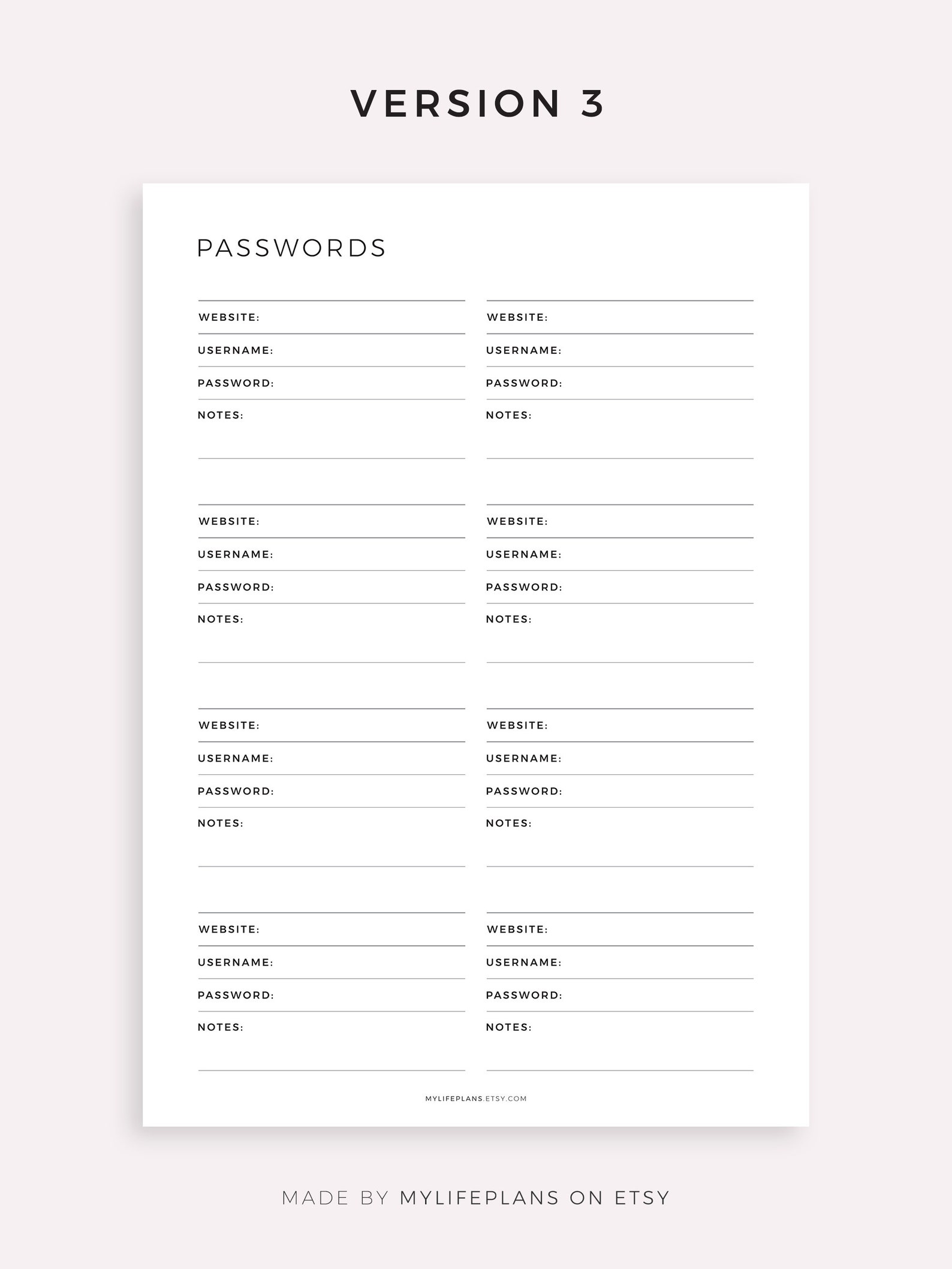 Password Tracker Printable & Fillable, Password Keeper, Password ...