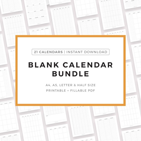 Blank Calendar Inserts Bundle Printable A4/a5/letter/half | Etsy