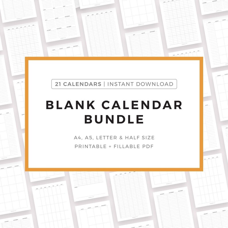 Blank Calendar Inserts Bundle Printable A4/a5/letter/half | Etsy