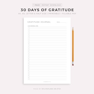 30 Days of Gratitude Printable Template, Daily Gratitude Journal ...