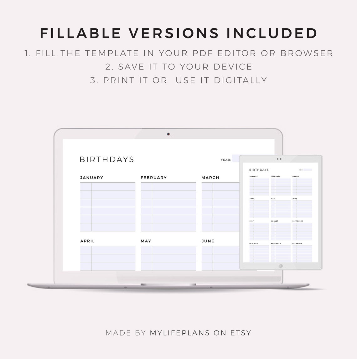Birthday Tracker Printable Template, Birthday Calendar, Birthday ...