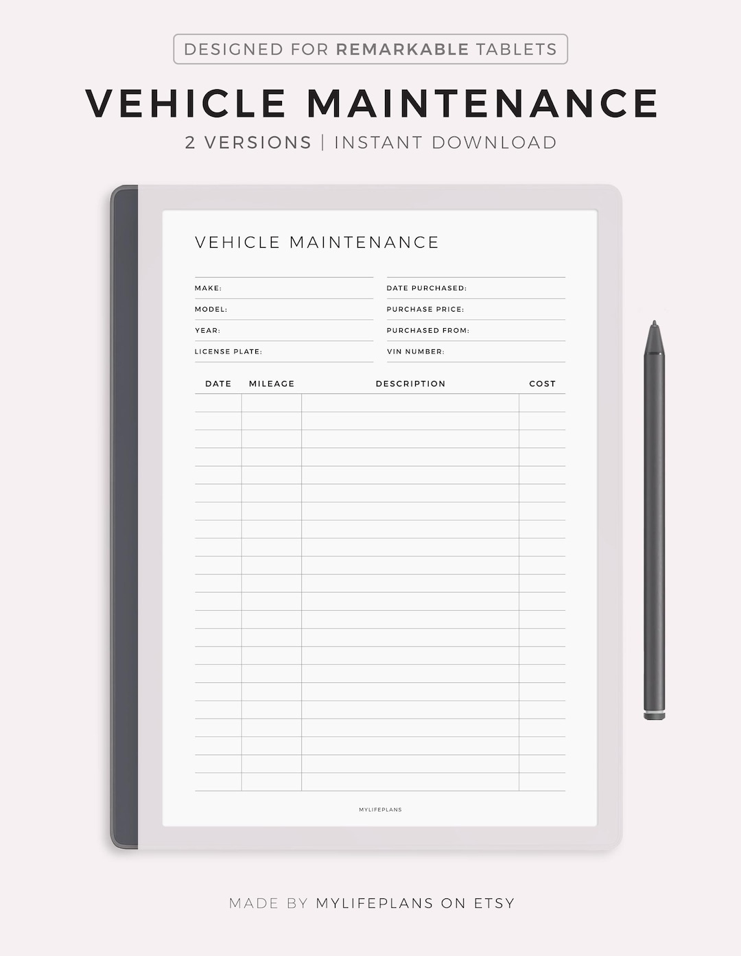 Vehicle Maintenance Log Book, Vehicle Service Tracker, Vehicle Repairs ...