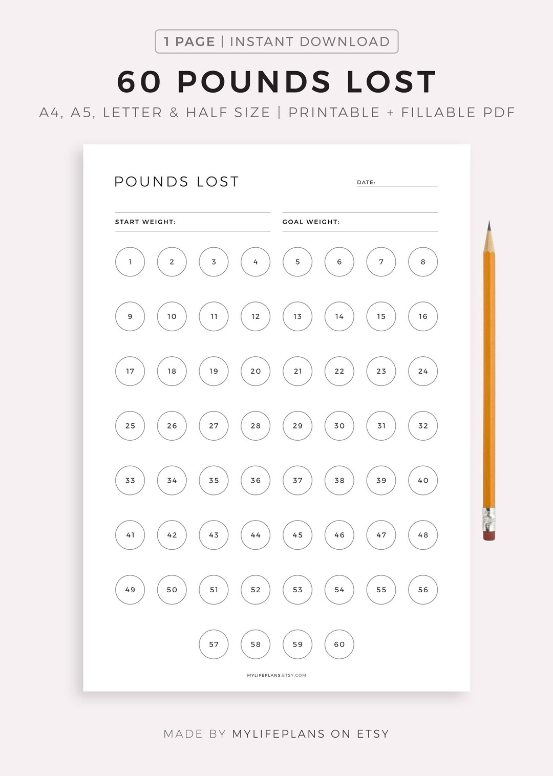 60 Pounds Lost Weight Tracker Printable, Weight Loss Tracker, Weight ...