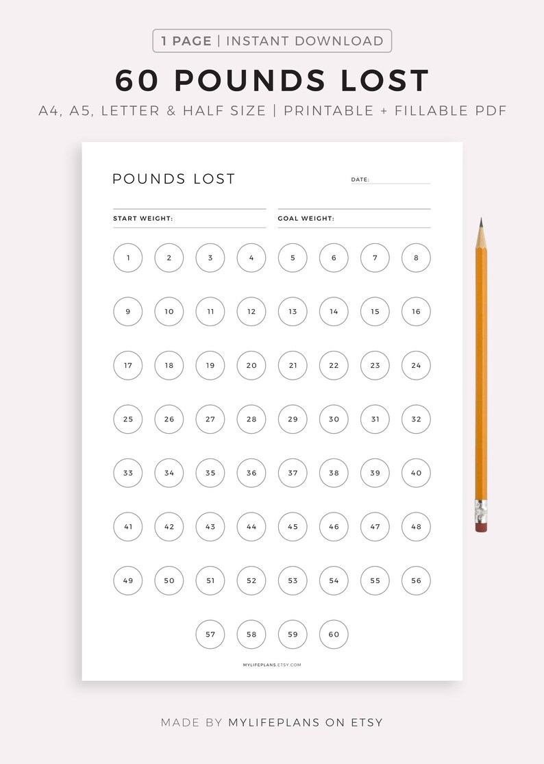 60 Pounds Lost Weight Tracker Printable Weight Loss Tracker - Etsy