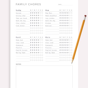 Weekly Family Chores Printable, House Responsibilities 4- 6 People ...