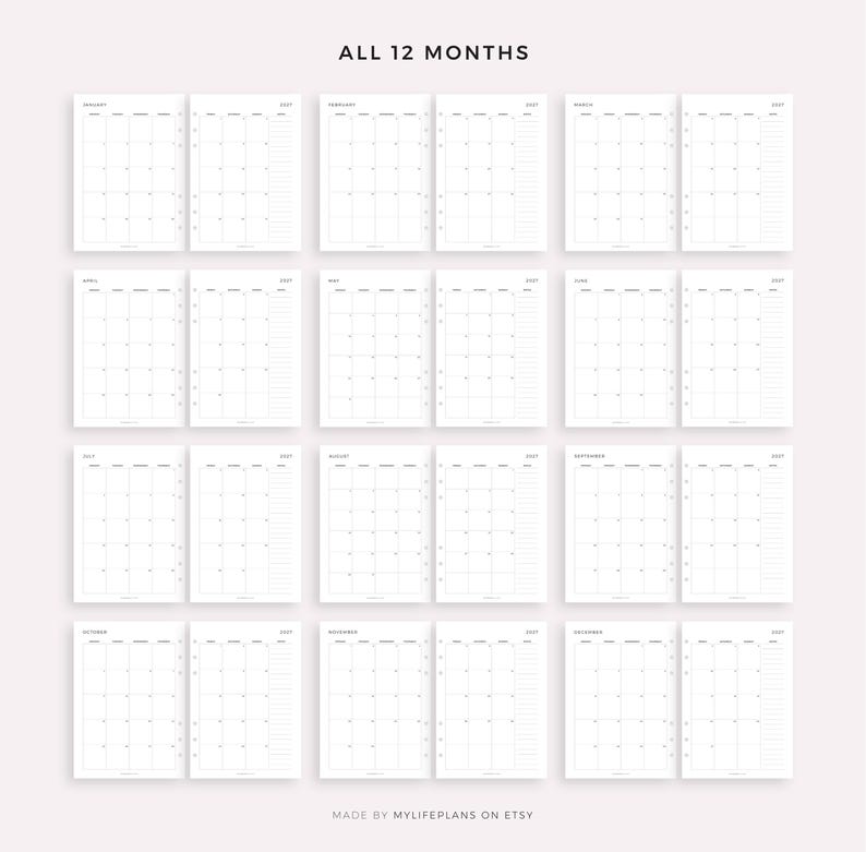 2027 Monthly Planner Printable, Dated Month on 2 Pages, 2027 Calendar ...