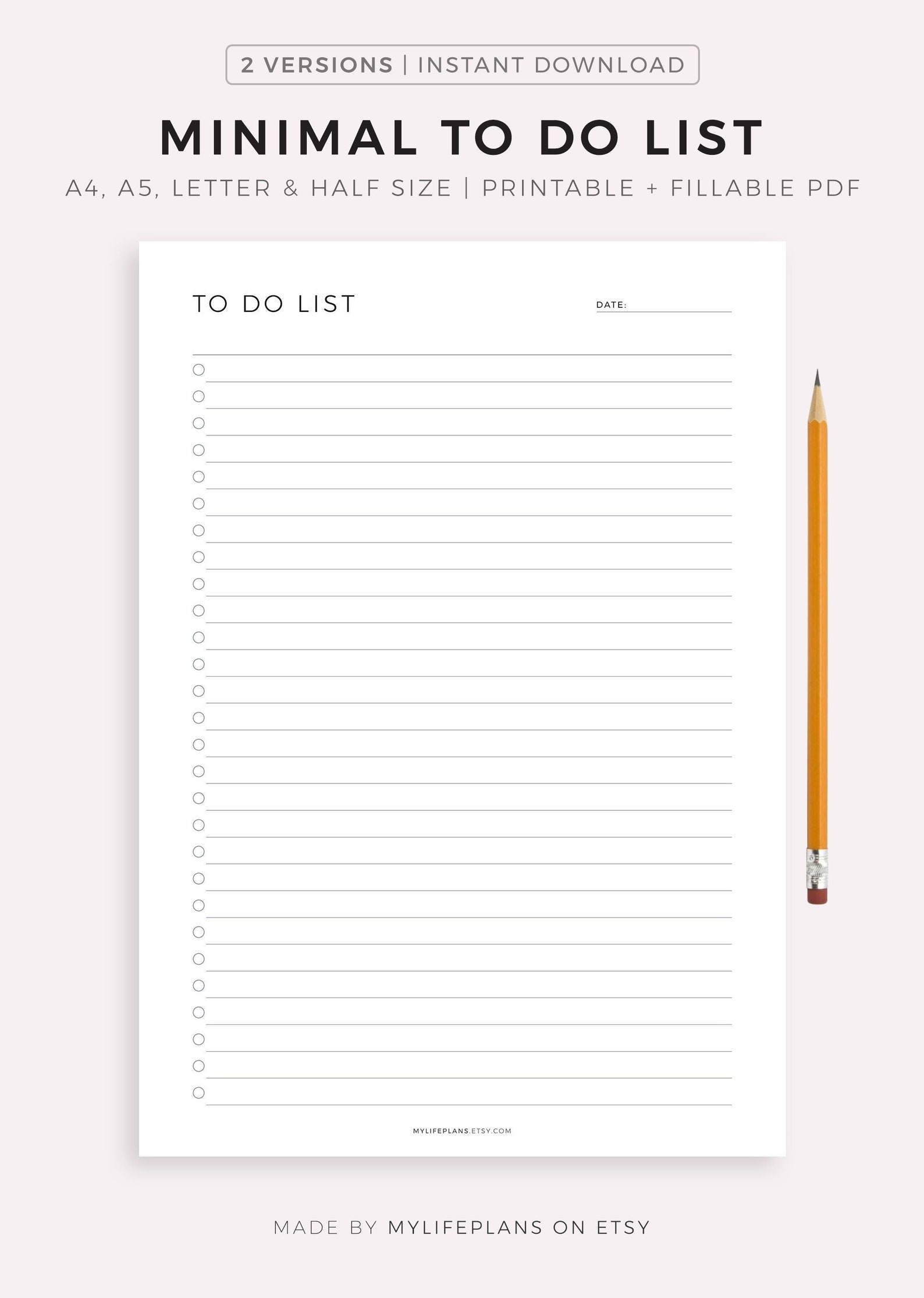 Minimal to Do List Printable, Simple Tasks List Template, A4/a5/letter ...
