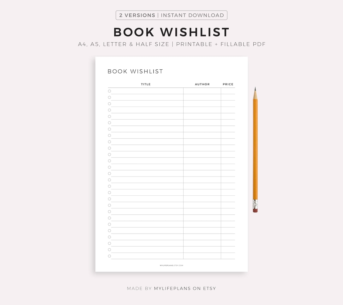 Book Wishlist Printable Template, Book Shopping Wishlist, Gift for Me ...
