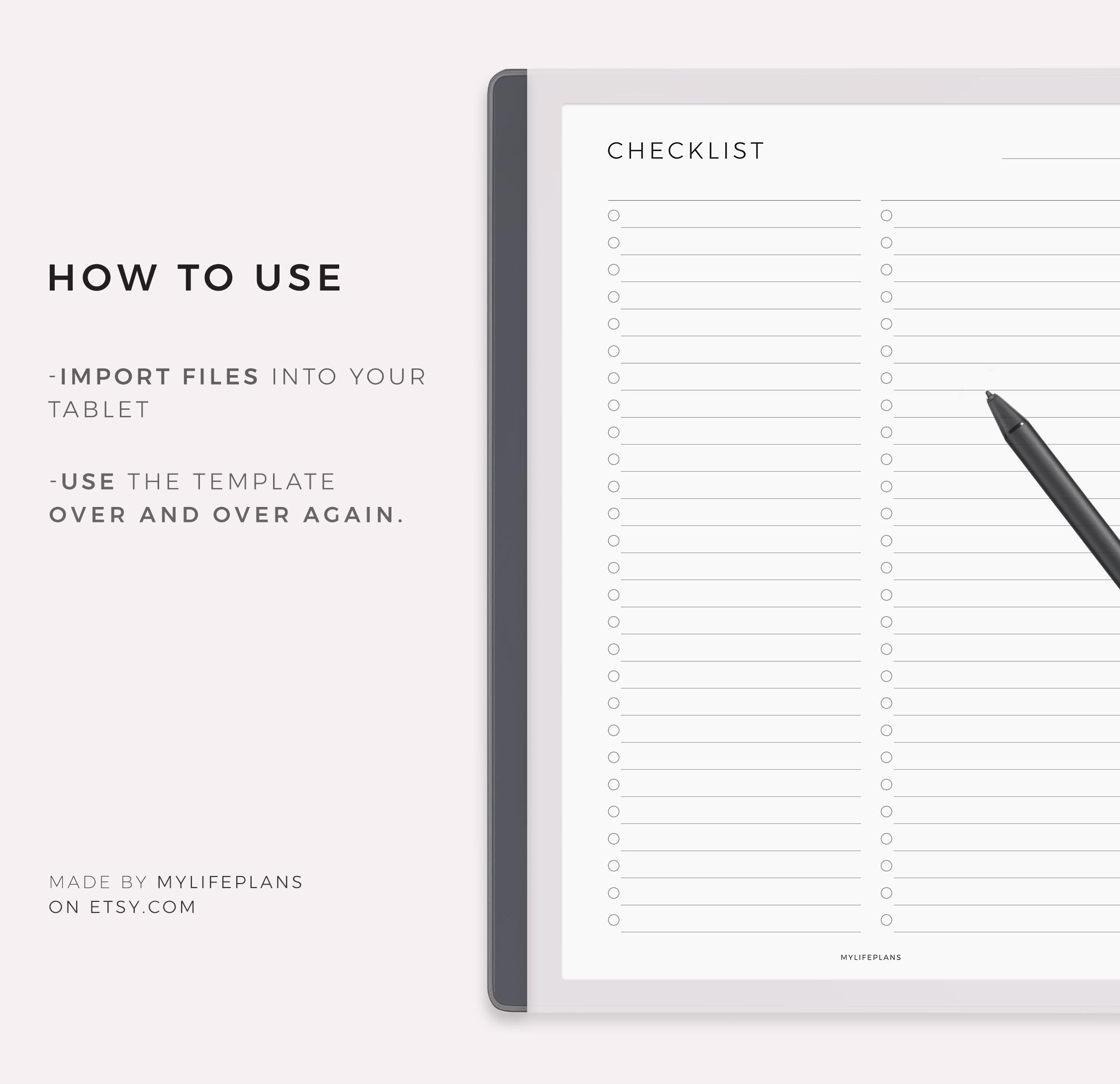 Blank Travel Checklist Template for Remarkable 2, Instant Download - Etsy