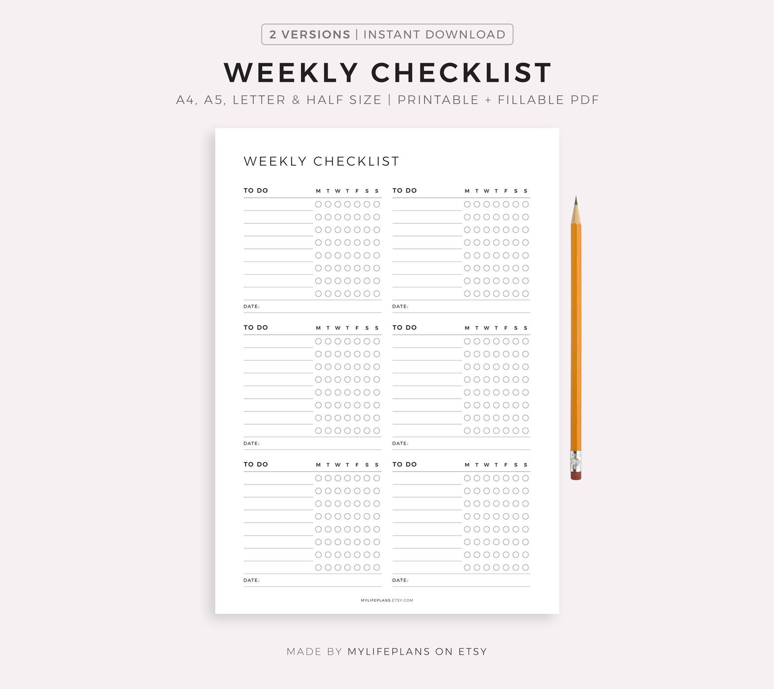 Printable Weekly Checklist Fillable, Weekly Task List, to Do List ...