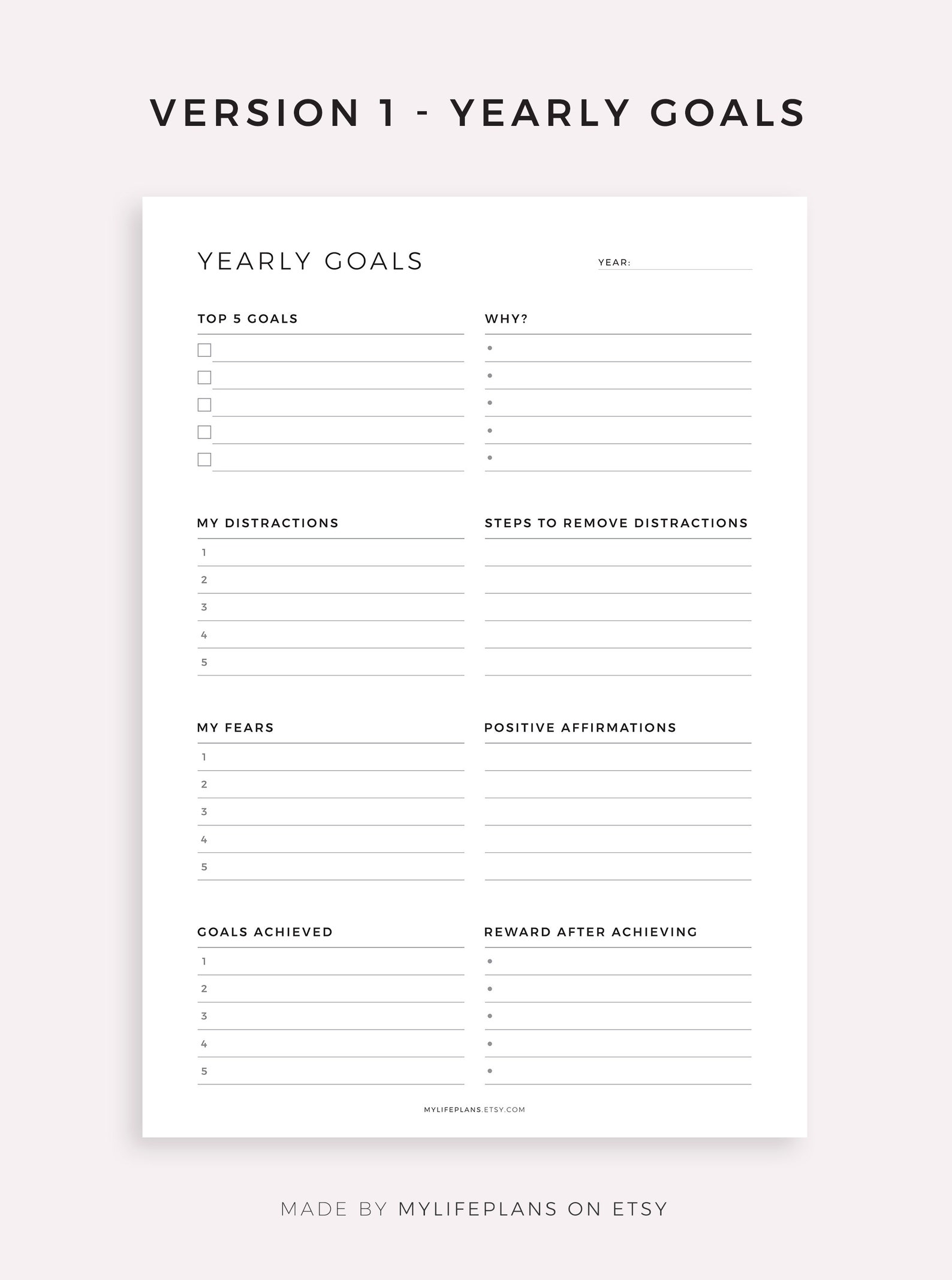 Goal Planner Printable & Fillable PDF - Yearly Goals, Quarterly Goals ...