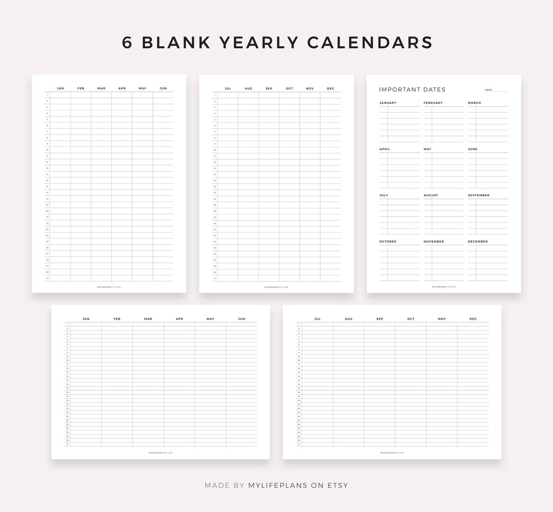 Blank Calendar Inserts Bundle Printable A4/a5/letter/half | Etsy