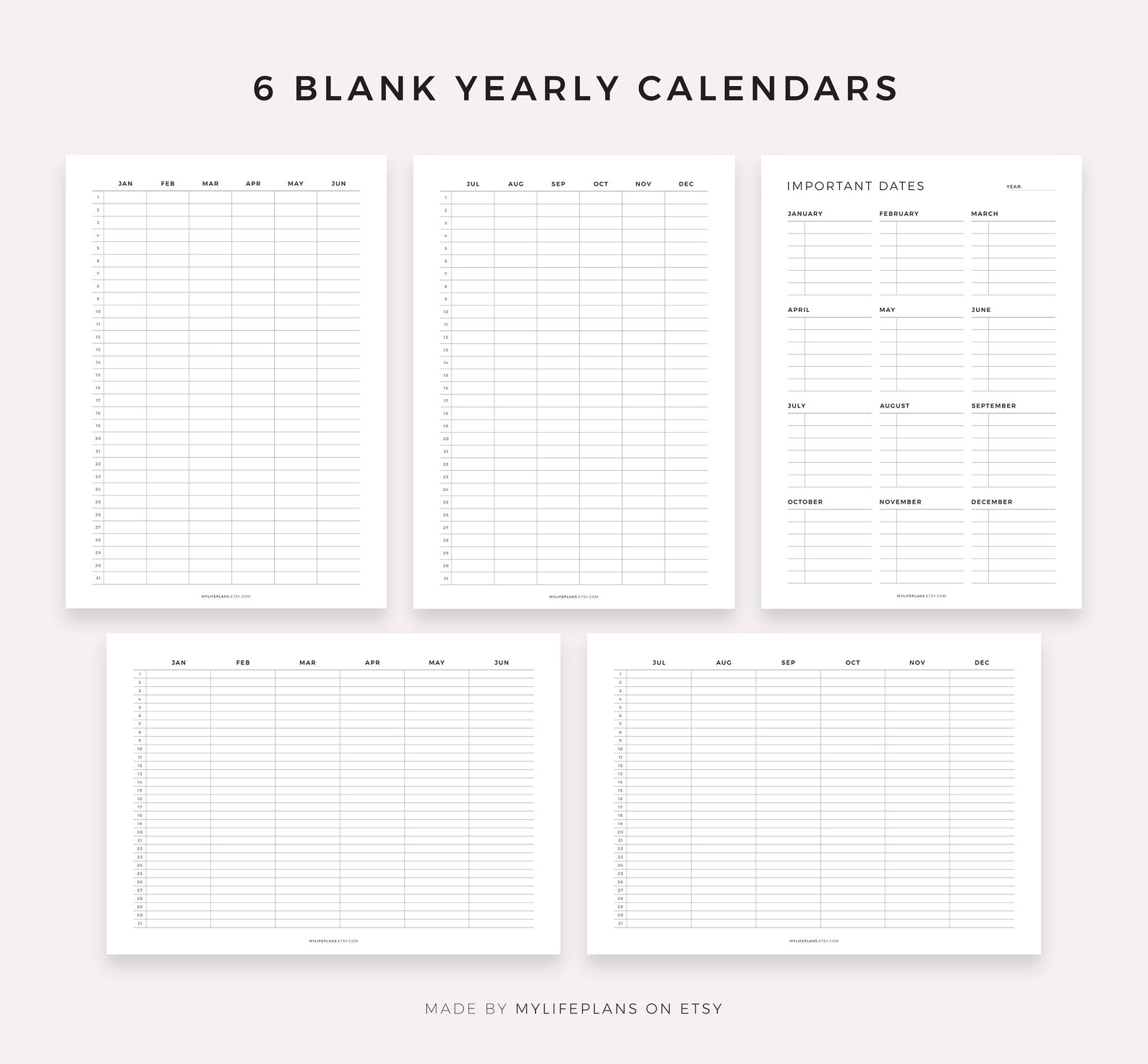 Blank Calendar Inserts Bundle Printable, A4/a5/letter/half Letter ...
