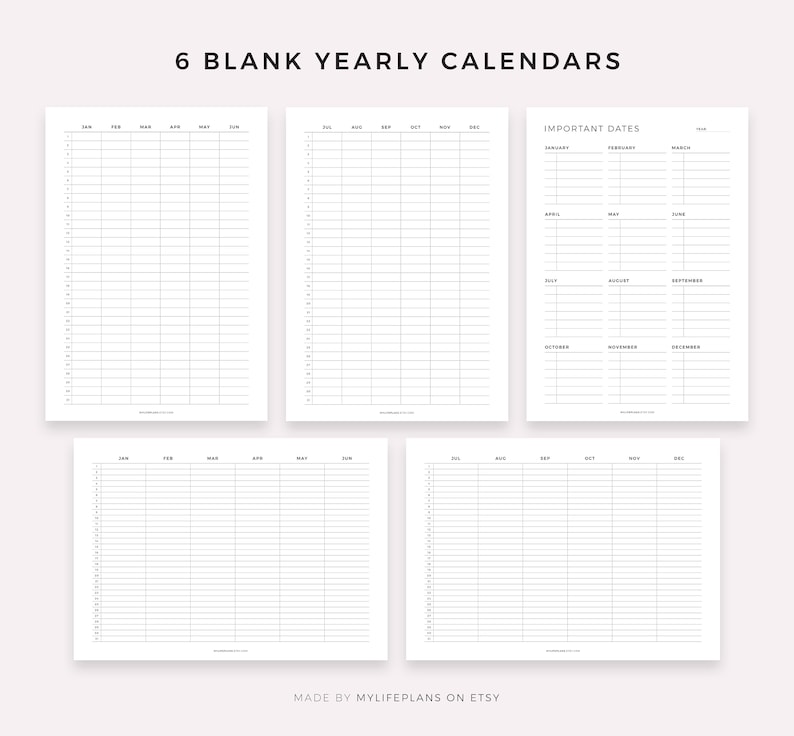 Blank Calendar Inserts Bundle Printable, A4/a5/letter/half Letter ...