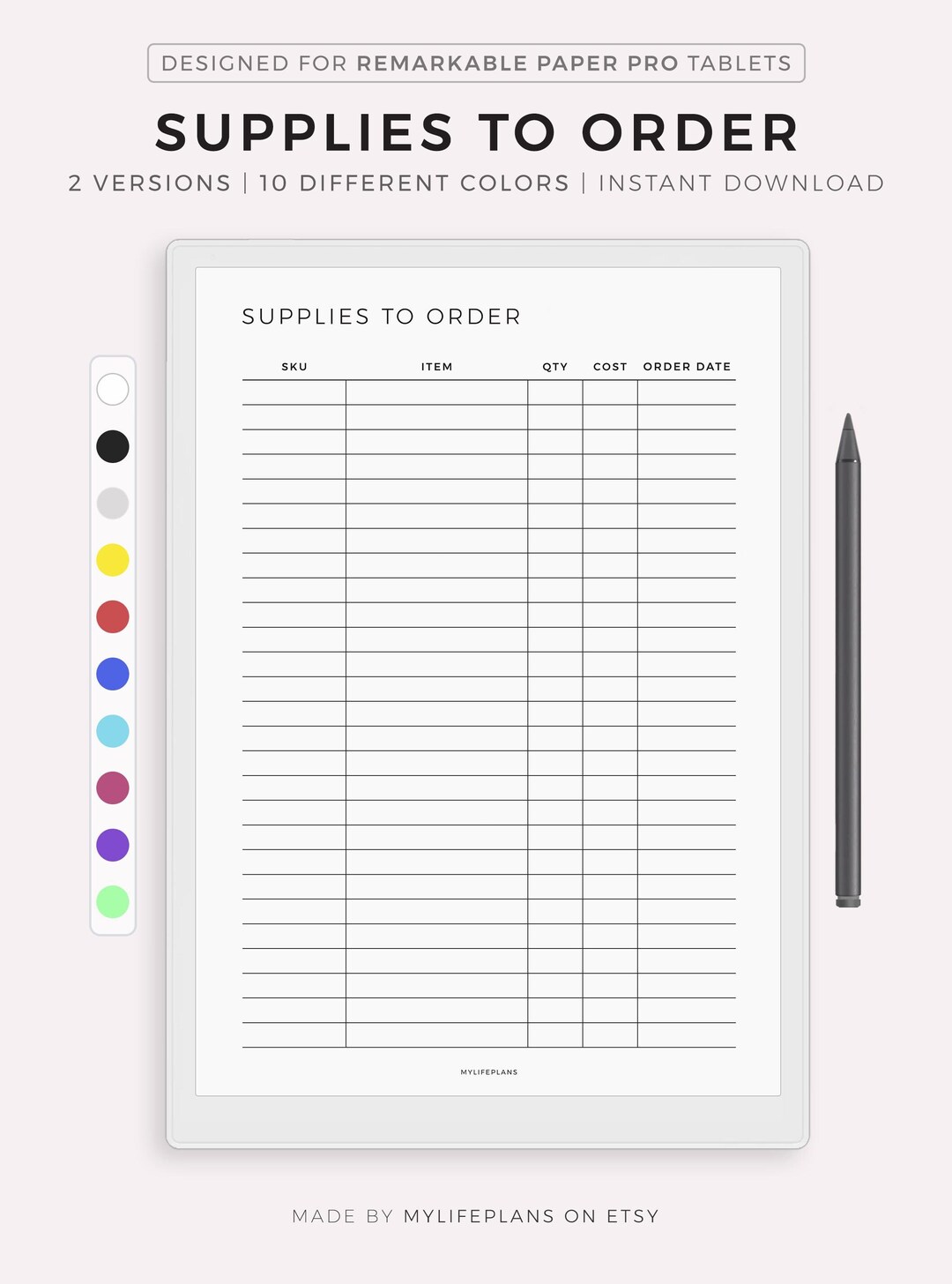 Supplies to Order Tracker, Supplies Management Form, Small Business ...