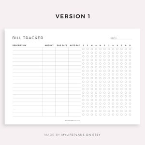 Printable Bill Tracker Template Landscape, Bill Organizer, Monthly ...