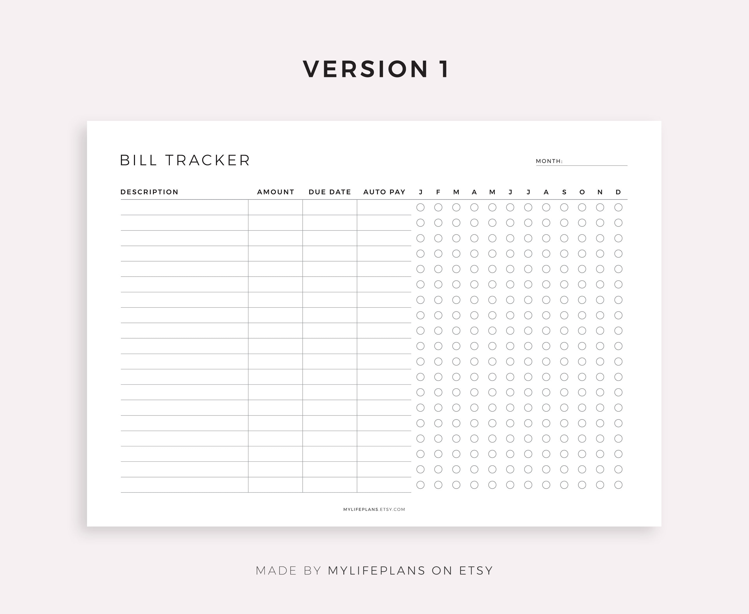 Printable Bill Tracker Template Landscape, Bill Organizer, Monthly ...