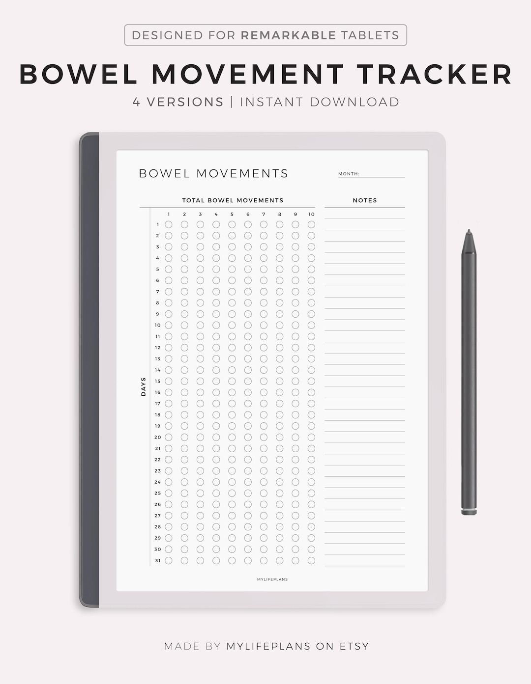 Bowel Movement Tracker for Remarkable 2, Food Sensitivity Journal, IBS ...