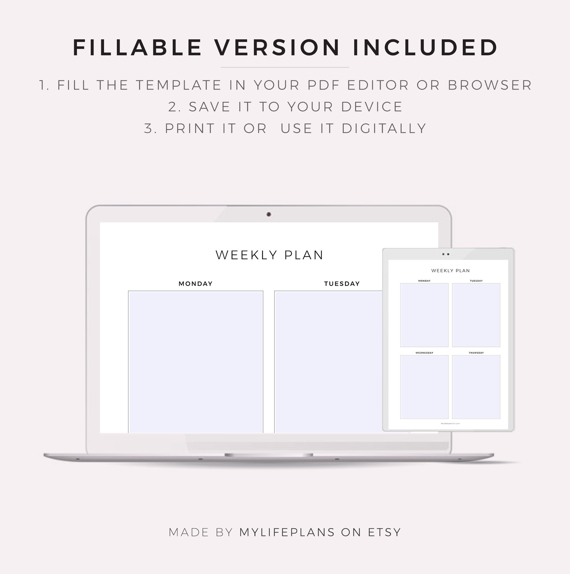 Weekly Planner Printable Vertical Minimalist Weekly Schedule | Etsy