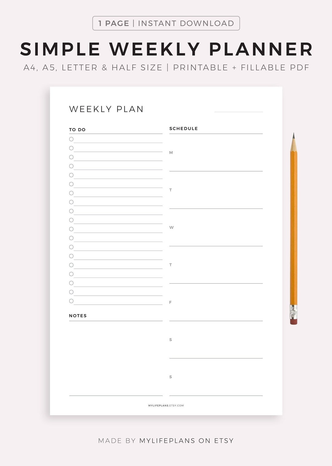 Simple Weekly Planner Printable, Weekly to Do List, Weekly Agenda ...