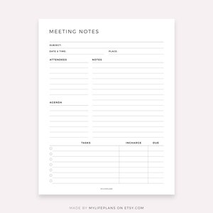 Digital Meeting Notes Template, Meeting Minutes, Meeting Agenda ...