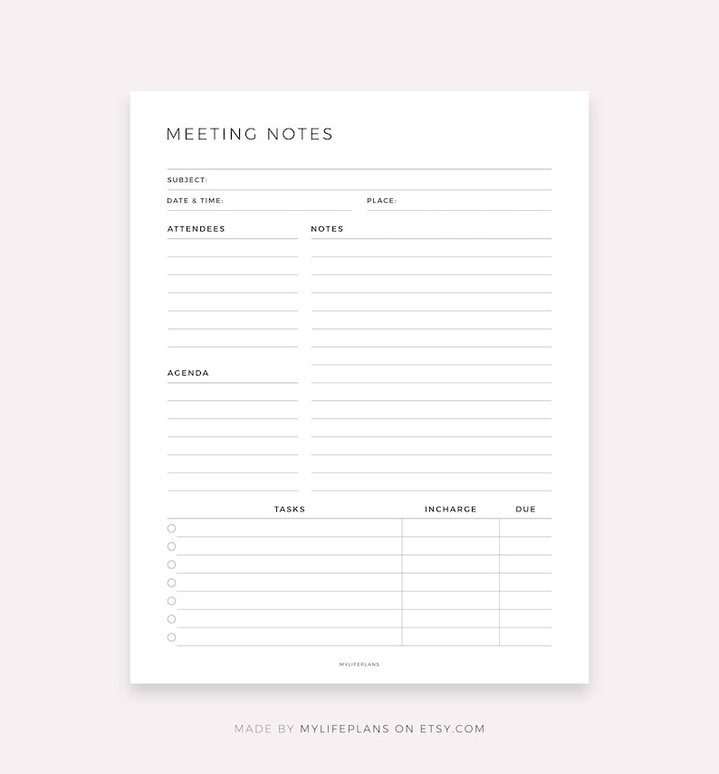 Digital Meeting Notes Template, Meeting Minutes, Meeting Agenda ...