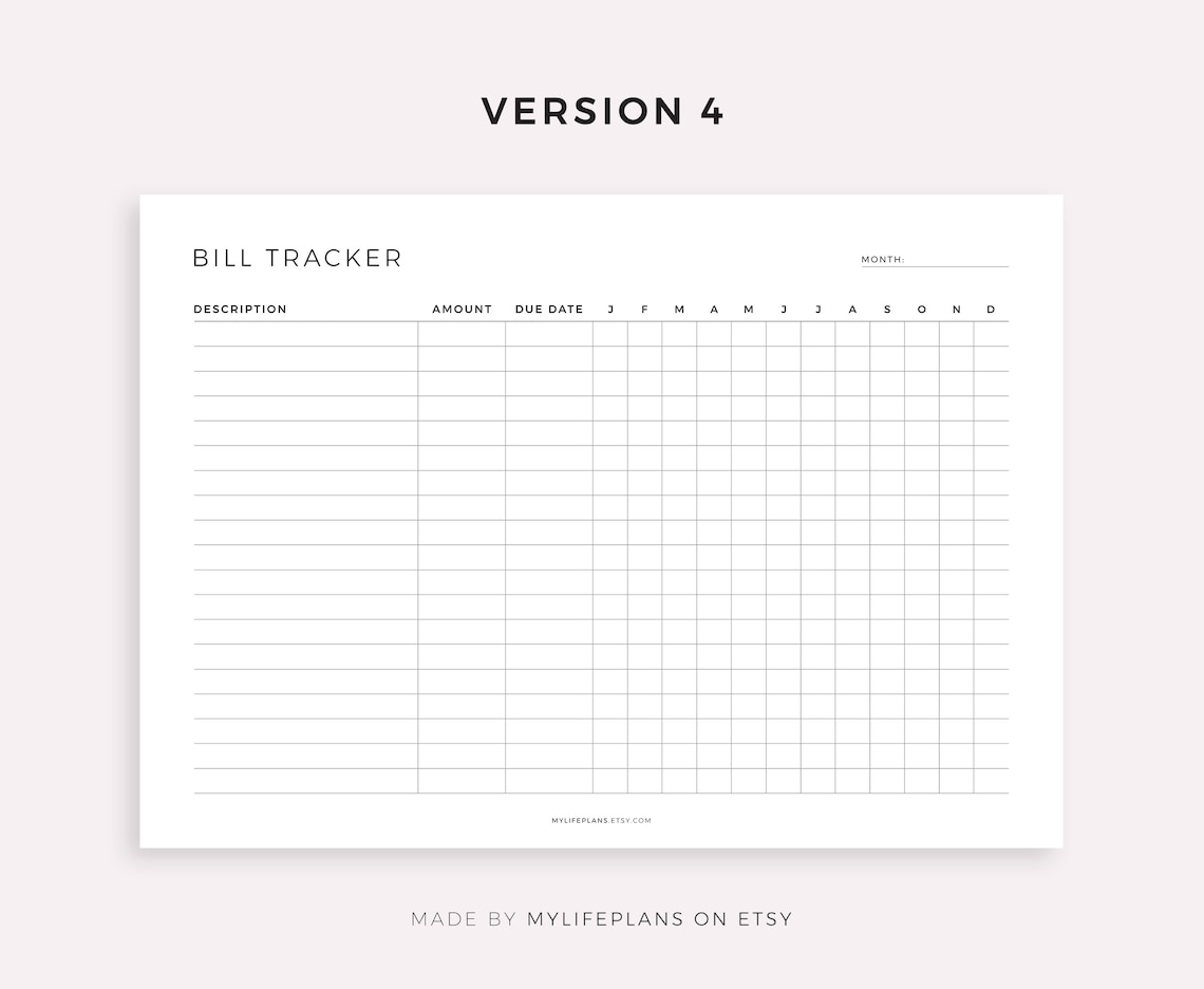 Printable Bill Tracker Template Landscape Bill Organizer - Etsy
