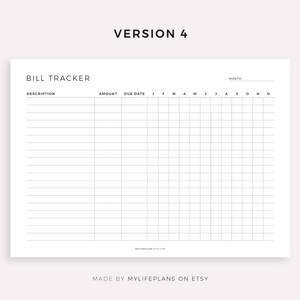Yearly Bill Tracker Printable Landscape, Bill Payment Checklist, Bill ...