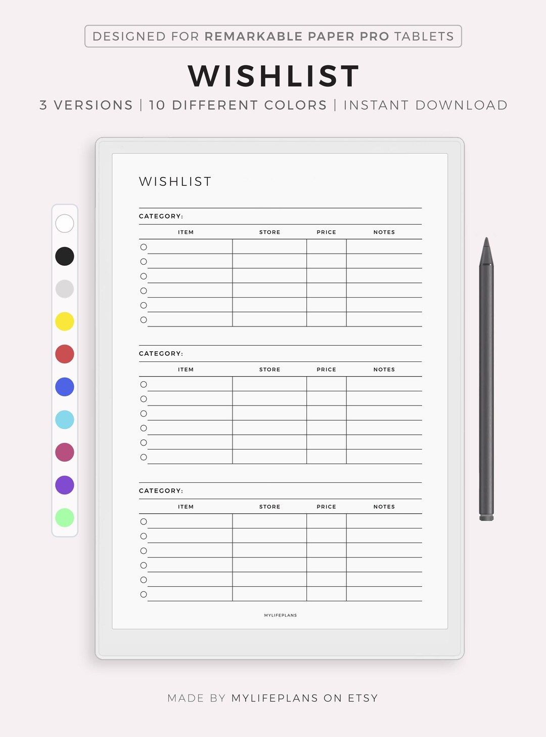 Wishlist Template for Remarkable Paper Pro, Instant Download - Etsy