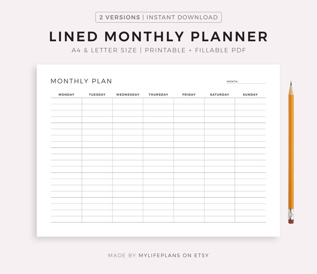 Printable Monthly Planner Landscape, Undated Monthly Organizer, Monthly ...