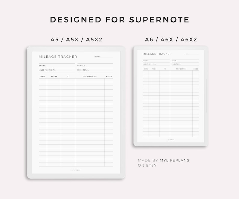 Mileage Tracker Template for Supernote A5X2/A5X/A5/A6X2/A6X/A6, Instant ...