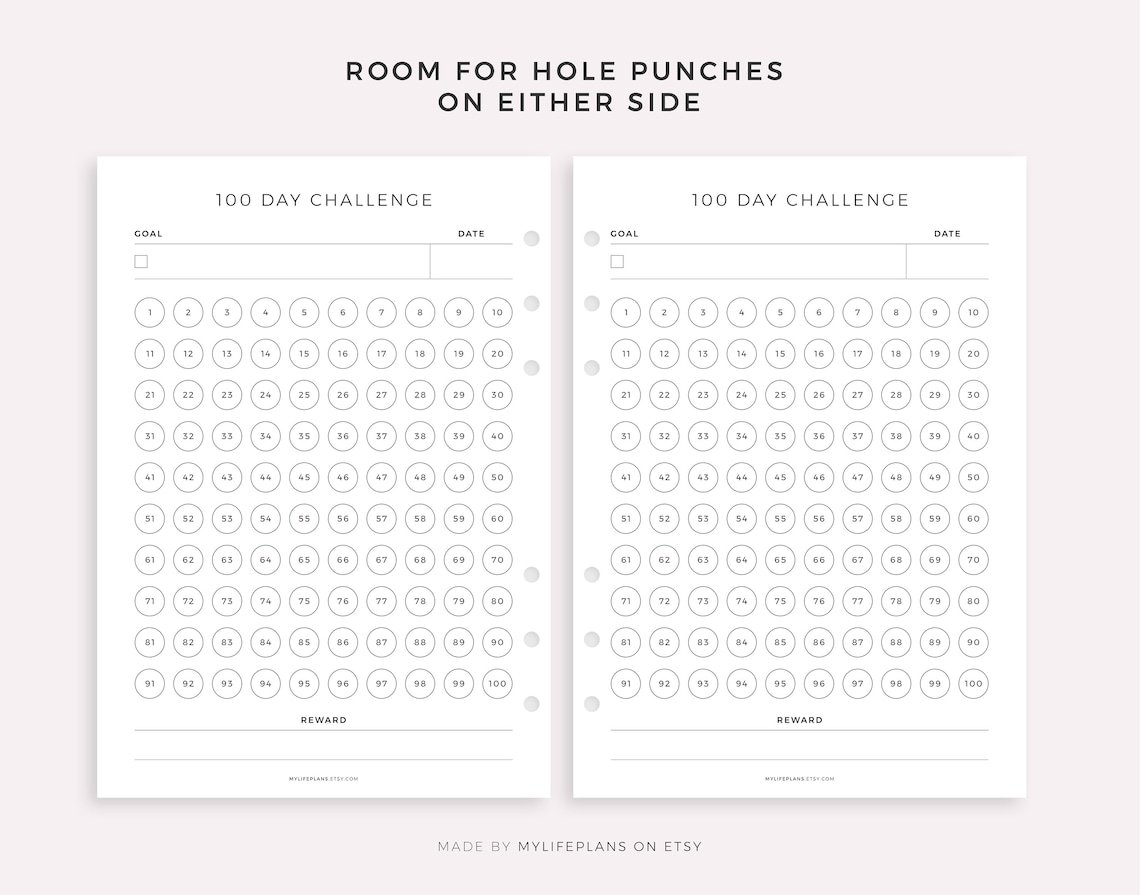 100 Day Challenge, Goal Setting, Progress Tracker, Habit Forming, A4/a5 ...