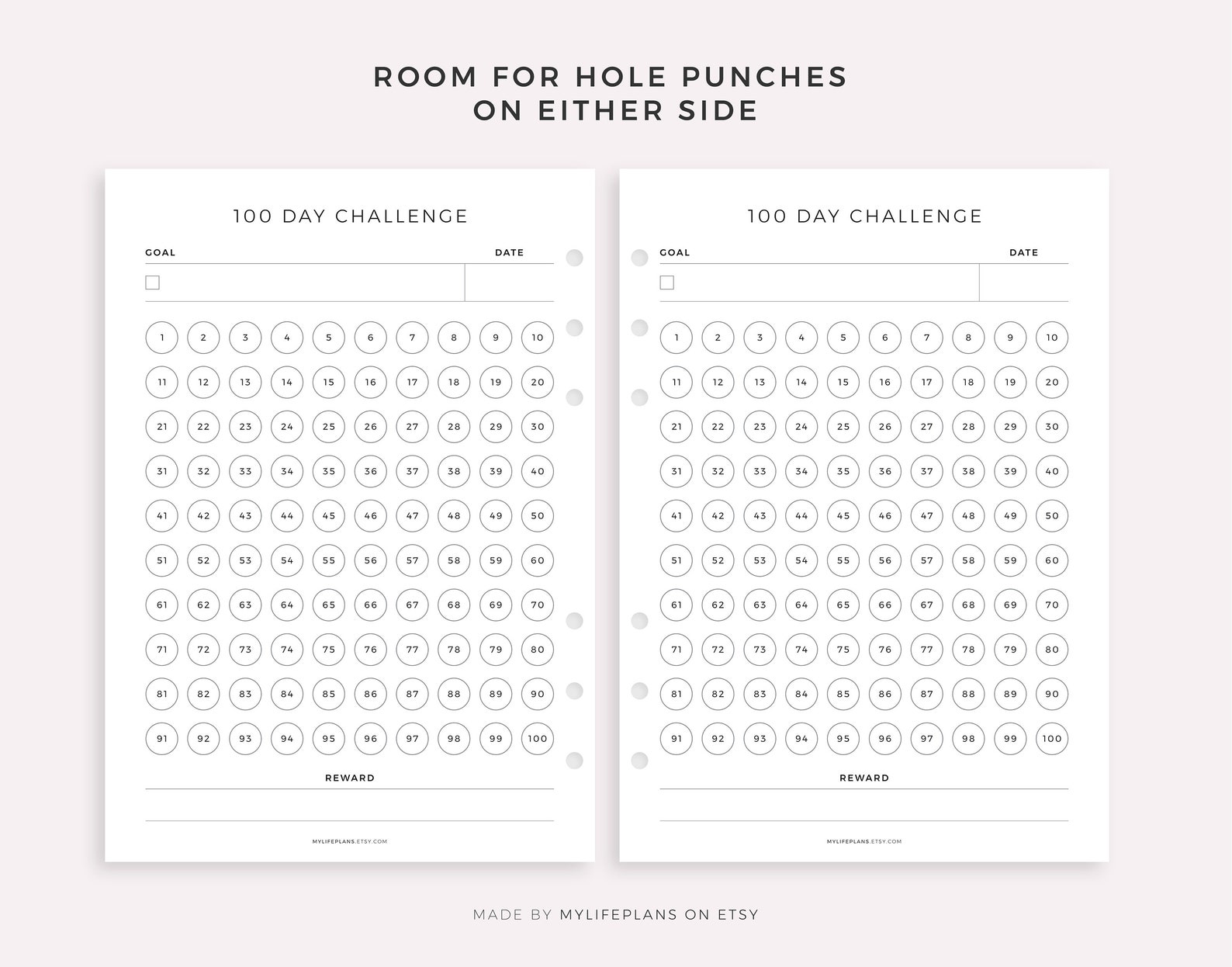 100 Day Challenge, Goal Setting, Progress Tracker, Habit Forming, A4/a5 ...