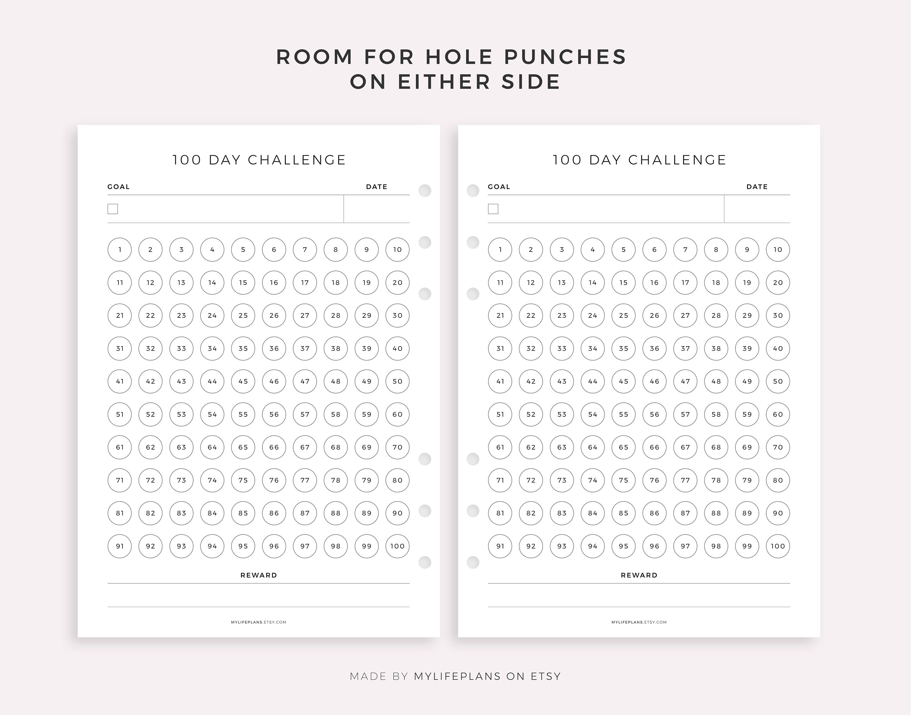 100 Day Challenge Goal Setting Progress Tracker Habit - Etsy