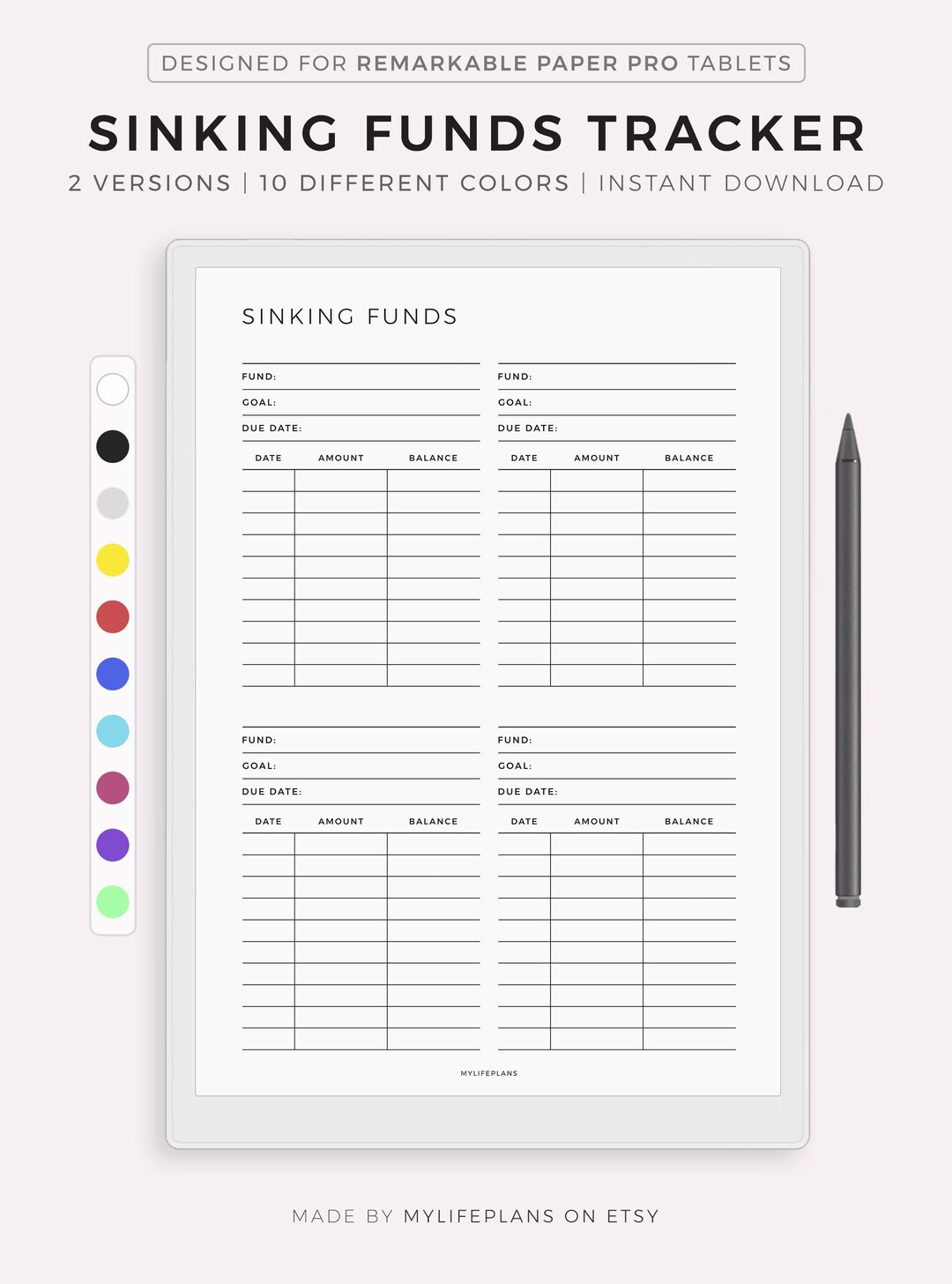 Sinking Funds Tracker for Remarkable Paper Pro, Savings Challenge ...