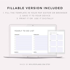 Yearly to Do List on Two Pages, Yearly Tasks, Yearly Planner, Annual ...