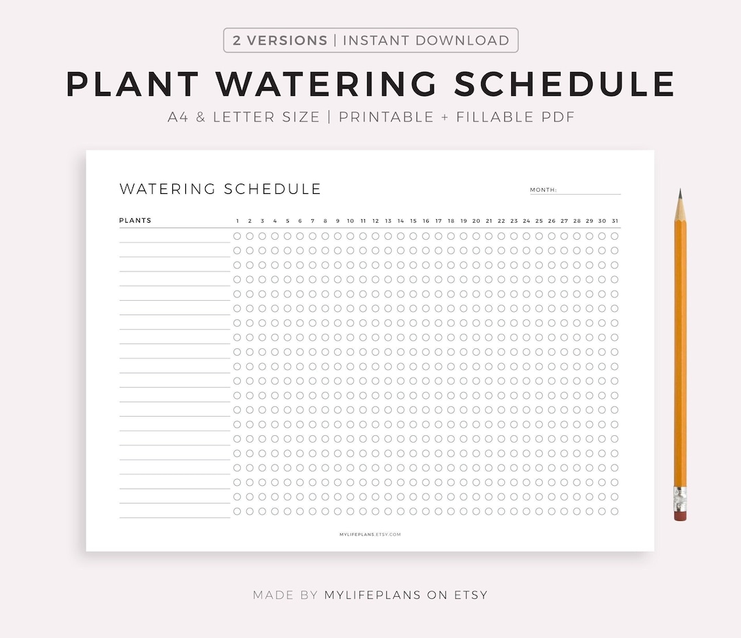 Monthly Plant Watering Tracker, Plant Watering Schedule Log, Plant Care ...