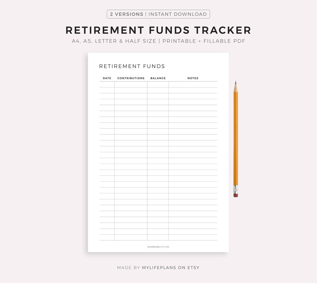 Retirement Funds Tracker Printable & Fillable, Savings Planner ...
