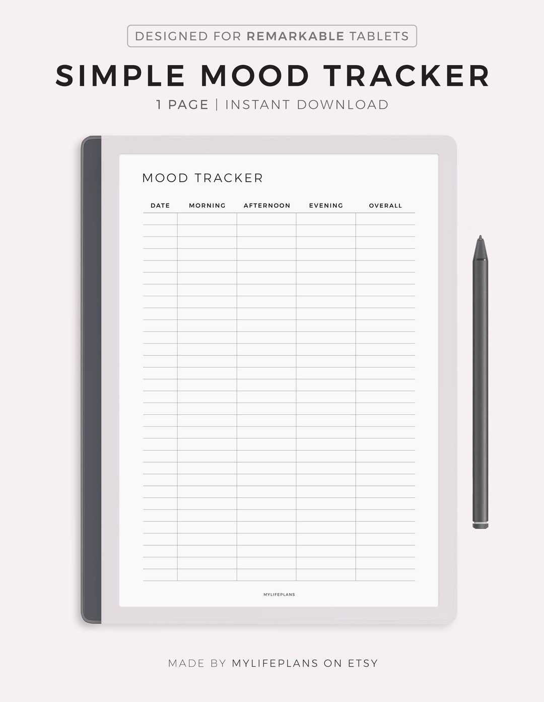 Simple Mood Tracker for Remarkable 2, Daily Mood Journal, Emotion ...