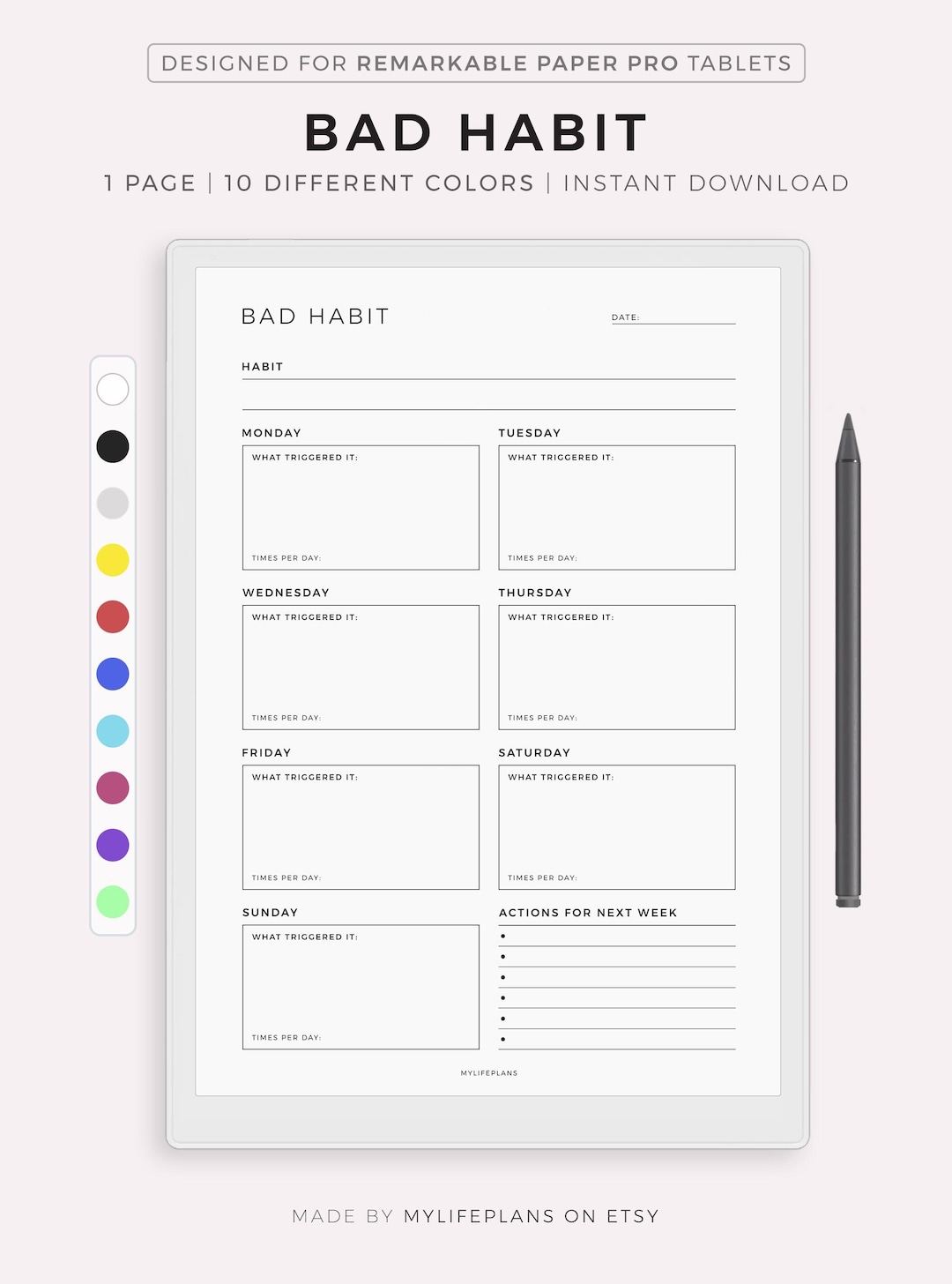 Bad Habit Tracker for Remarkable Paper Pro, Habit Analyzer, Habit Loop ...
