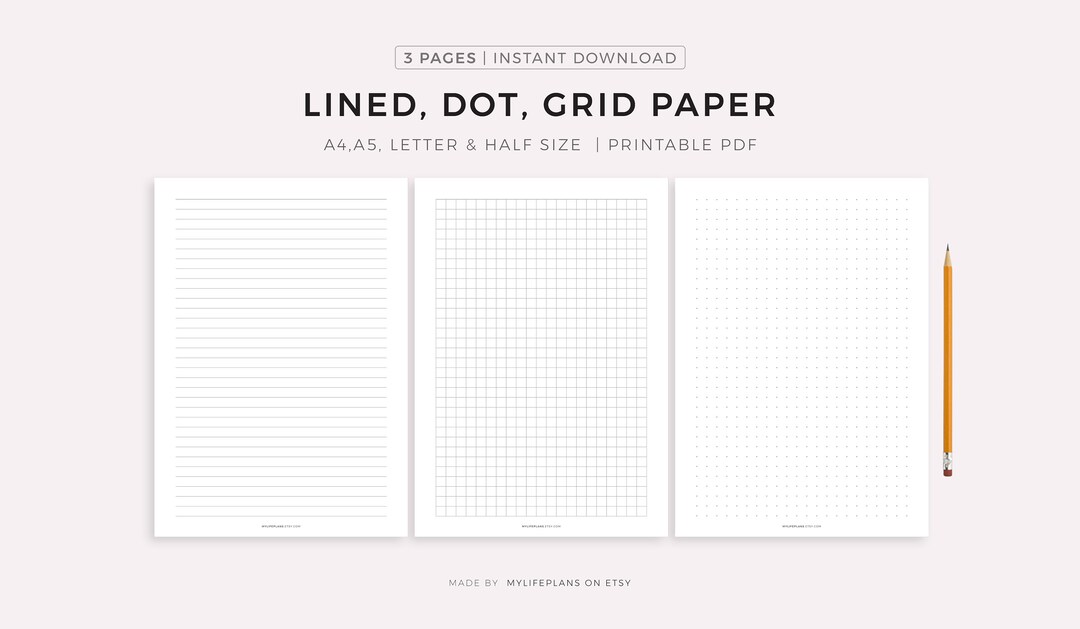 Lined Dot Grid Paper Printable, Writing Paper, Blank Notes, Study Note ...