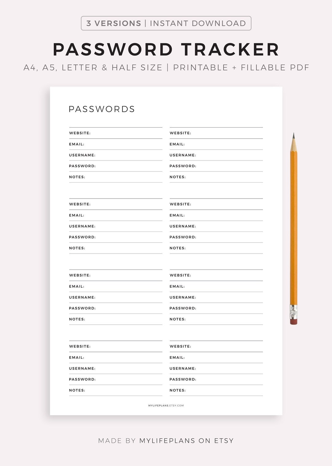 Printable Password Tracker Fillable, Password Log, Password Organizer ...