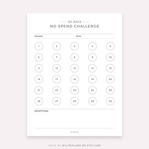 30 Day No Spending Challenge, Money Saving Challenge, Savings Tracker ...
