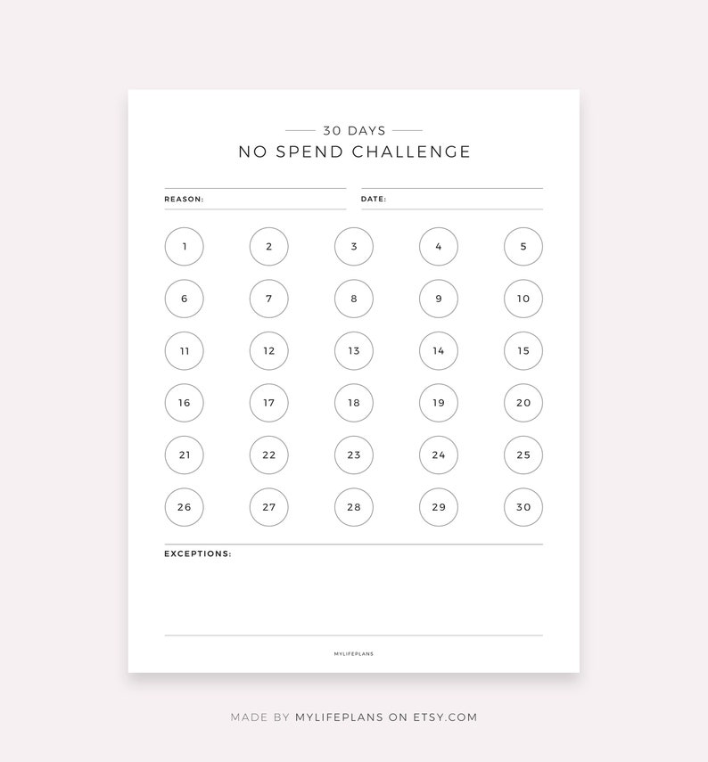 30 Day No Spending Challenge, Money Saving Challenge, Savings Tracker ...