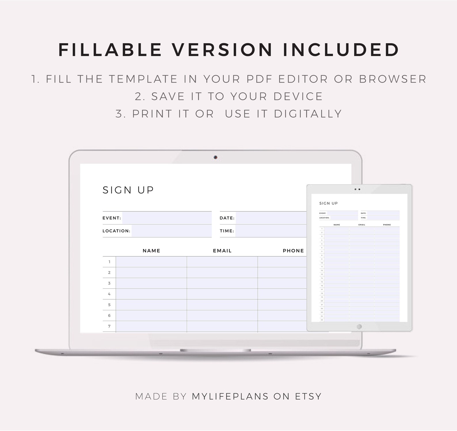 Fillable Sign up Sheet Printable - Event Sign Up, Customer Sign Up ...