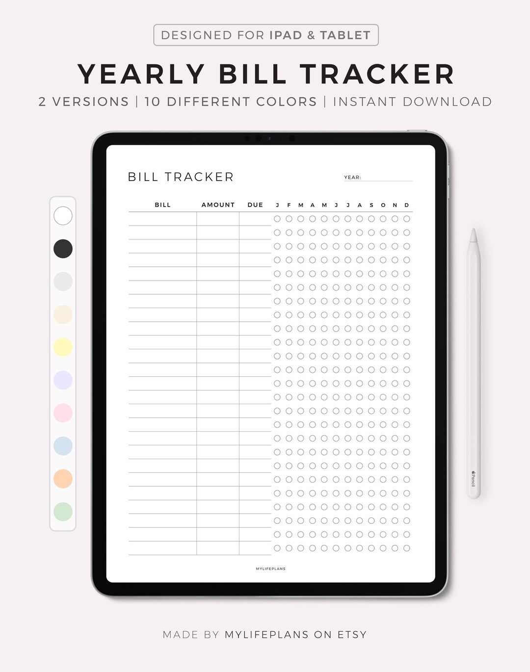 Digital Yearly Bill Tracker, Bill Payment Checklist, Bill Organizer ...
