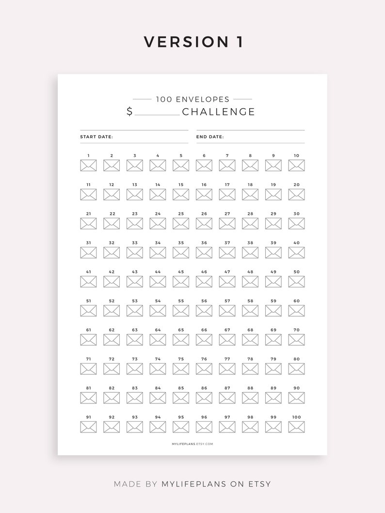 100 Envelope Challenge Printable, Money Saving Challenge, Savings ...