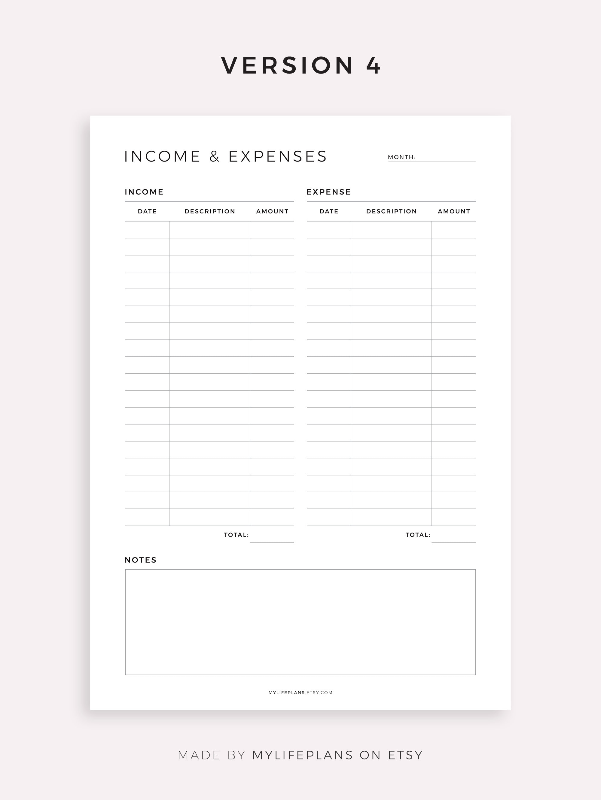 Income & Expense Tracker on One Page, Financial Planner Printable ...