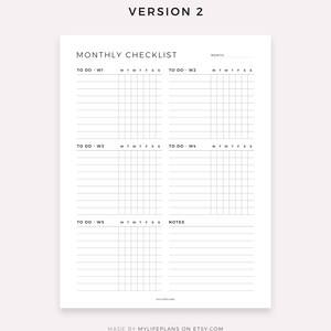 Digital Monthly Checklist Template, Monthly to Do List, Task List ...